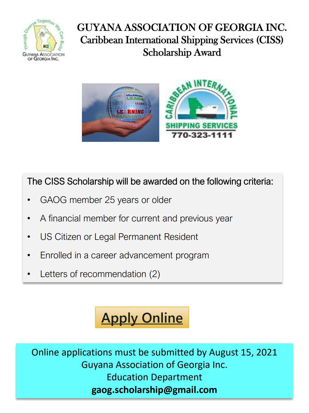 2021 SCHOLARSHIP AWARDS – Guyana Association of Georgia